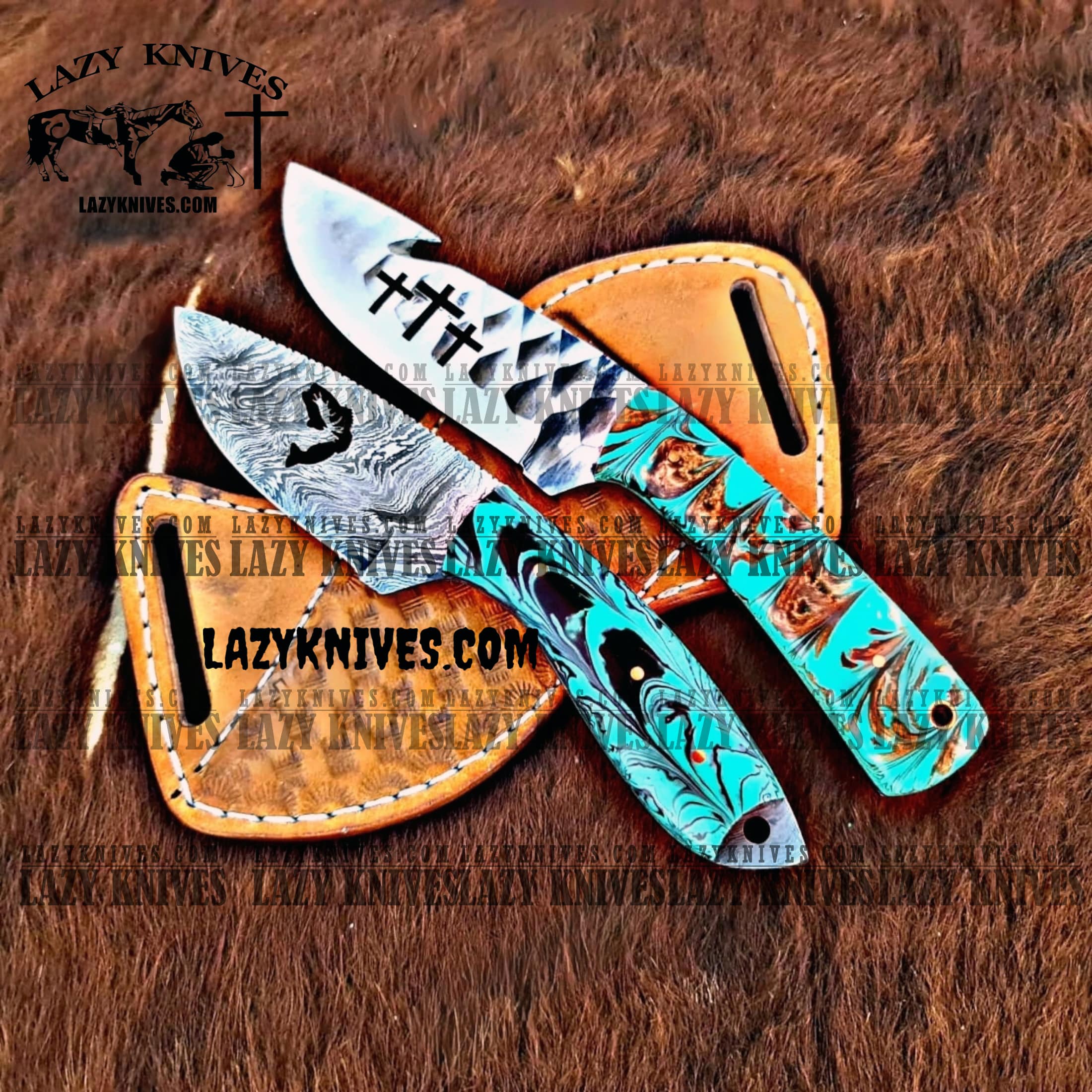 CUSTOM HANDMADE DAMASCUS AND D2 STEEL BLADE & RESIN HANDLE KNIFE - Lazy ...