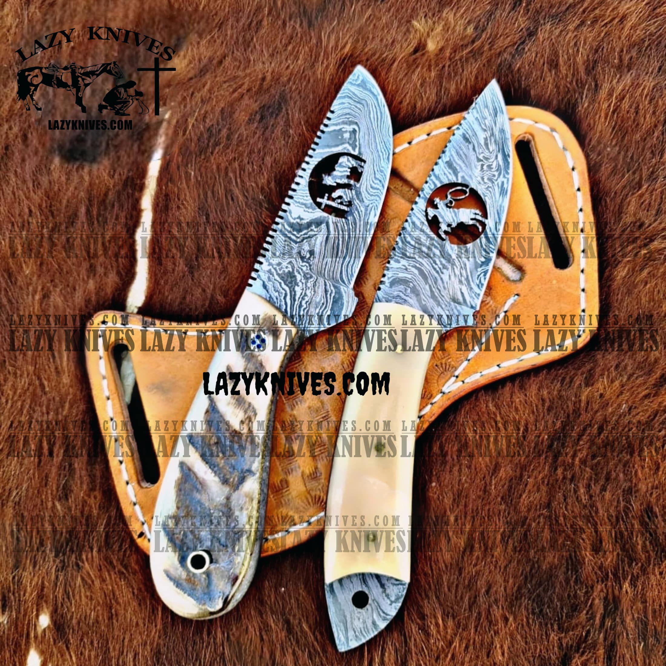 CUSTOM HANDMADE DAMASCUS STEEL BLADE & RAM HORN & BONE HANDLE KNIFE ...