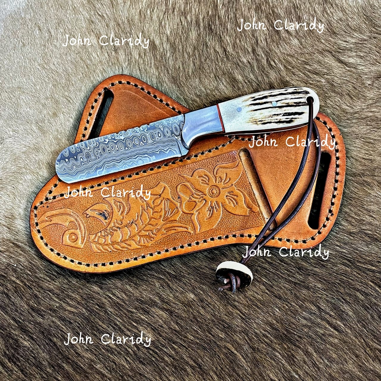 HANDMADE CUSTOM KNIVES DAMASCUS STEEL FIXED BLADE & HANDLE MADE OF STAG ...